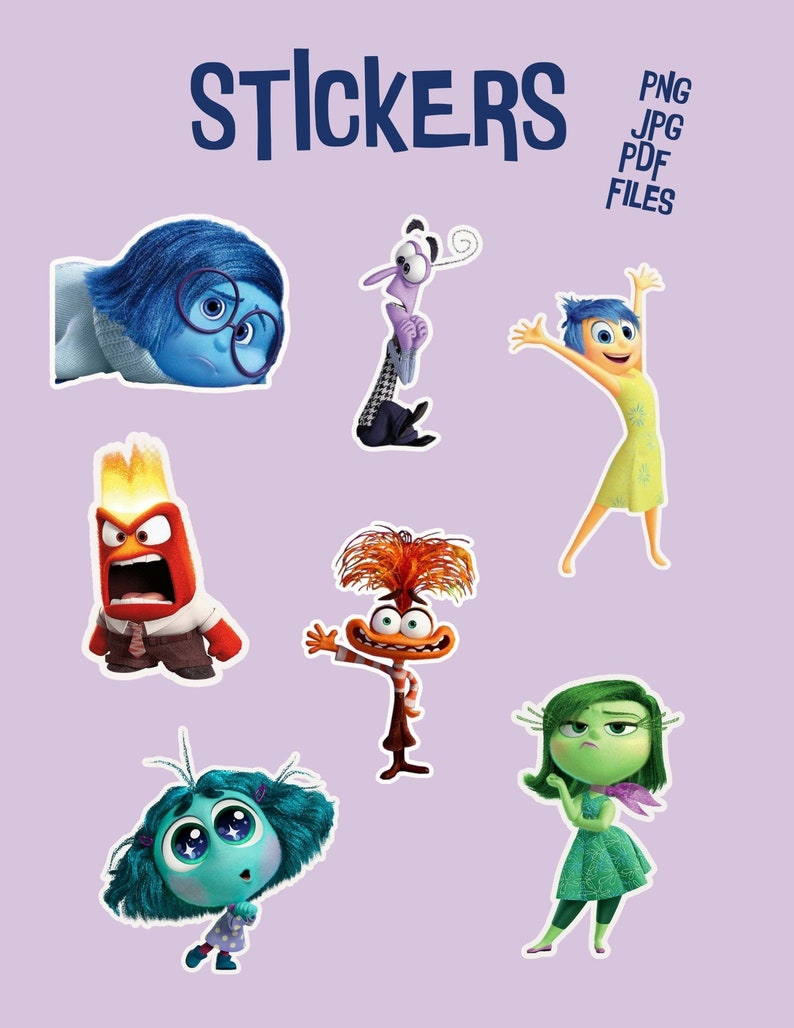 Emotion Character Stickers, Inside-out Inspired Printable, Digital ...