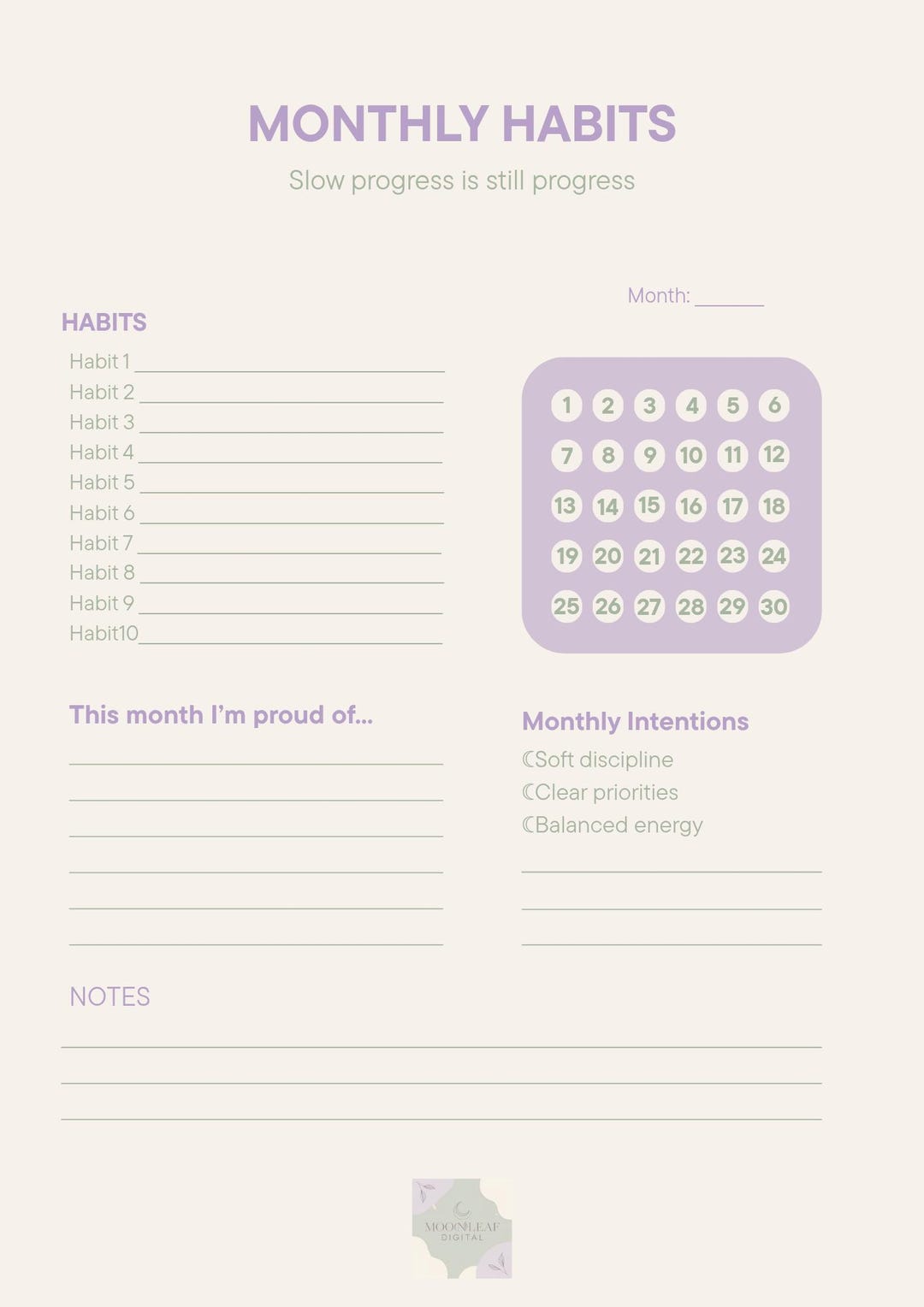 Minimal Monthly Habit Tracker | Printable & Digital Planner Page ...