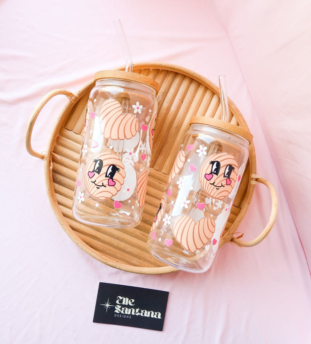 Smiley Conchas Glass Cup With Bamboo Lid and Glass Straw / Smile Cup ...