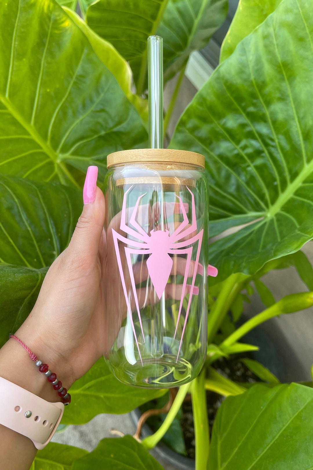 Spider-man Glass Cup With Personalizable Lid and Straw - Etsy