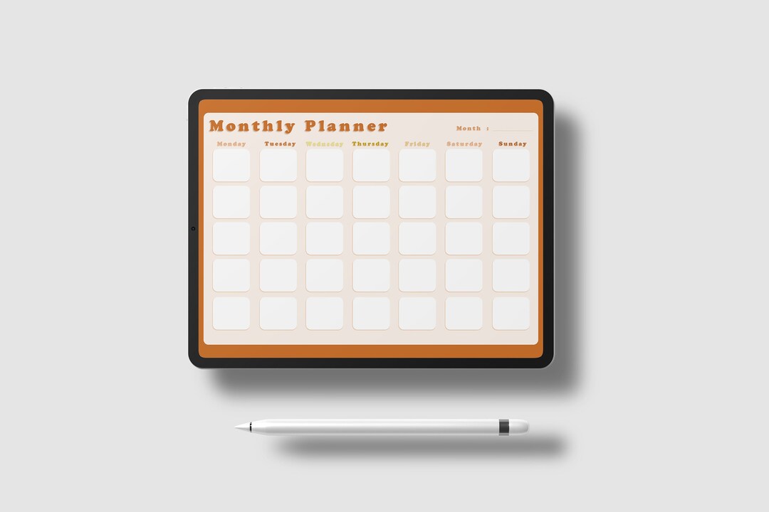 Retro Monthly Planner Orange Template Undated Calender PDF JPEG Notes ...