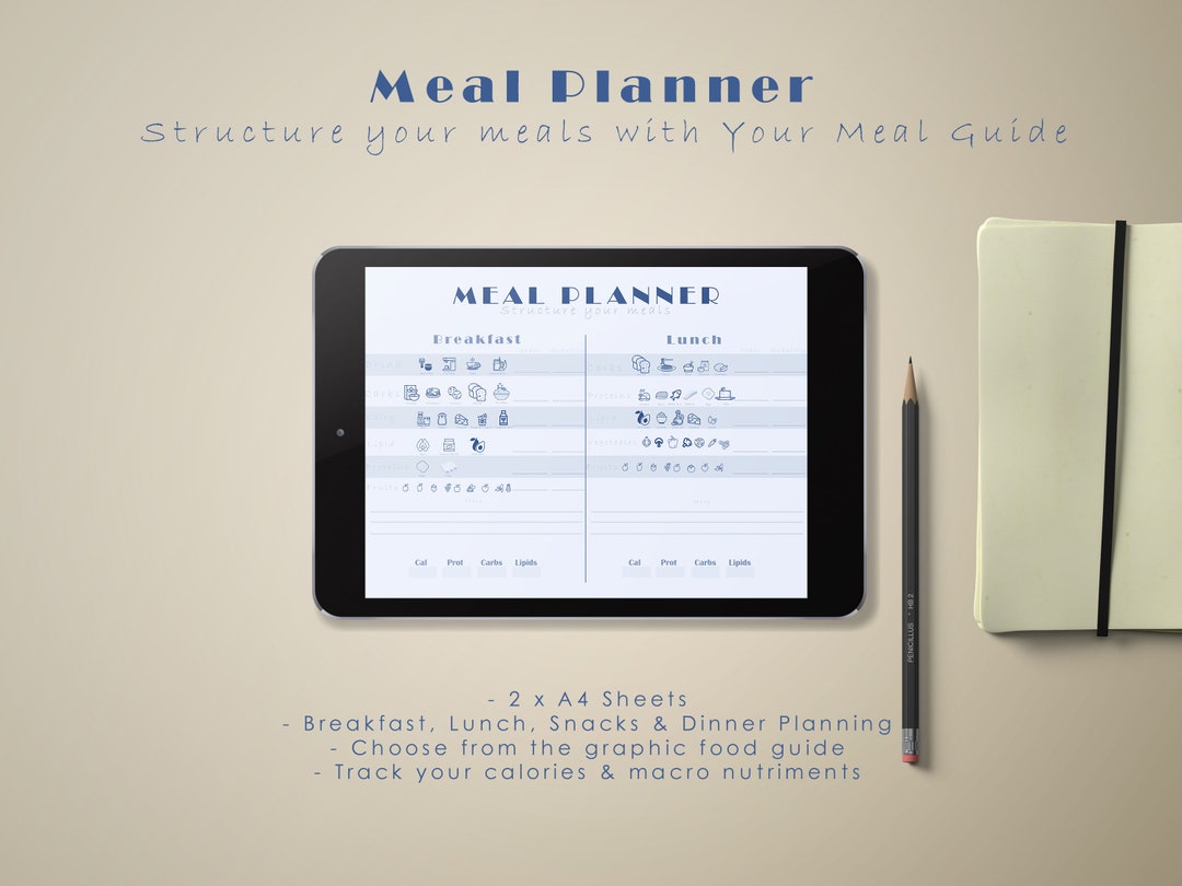 Meal Planner Blue Template Guided Visual Food Diary Calories Tracker ...