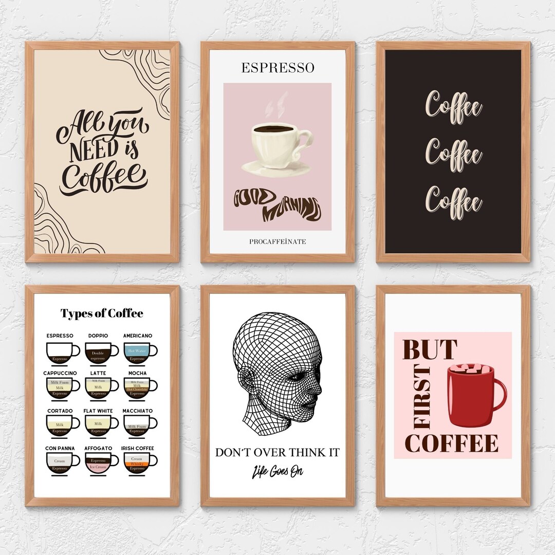 Coffee Set of 6, Printable Coffee Poster, Coffee Corner Posters,digital ...