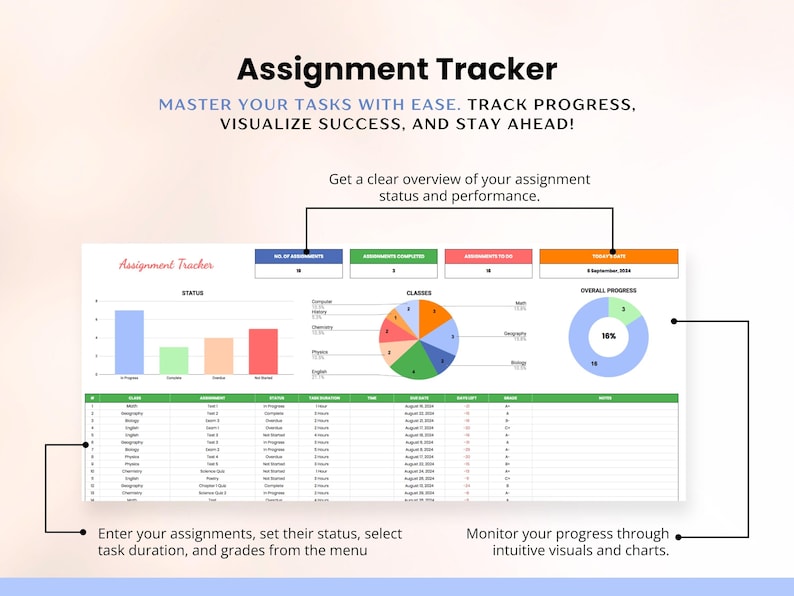 Student Planner & Assignment Tracker Google Sheets and Excel College ...