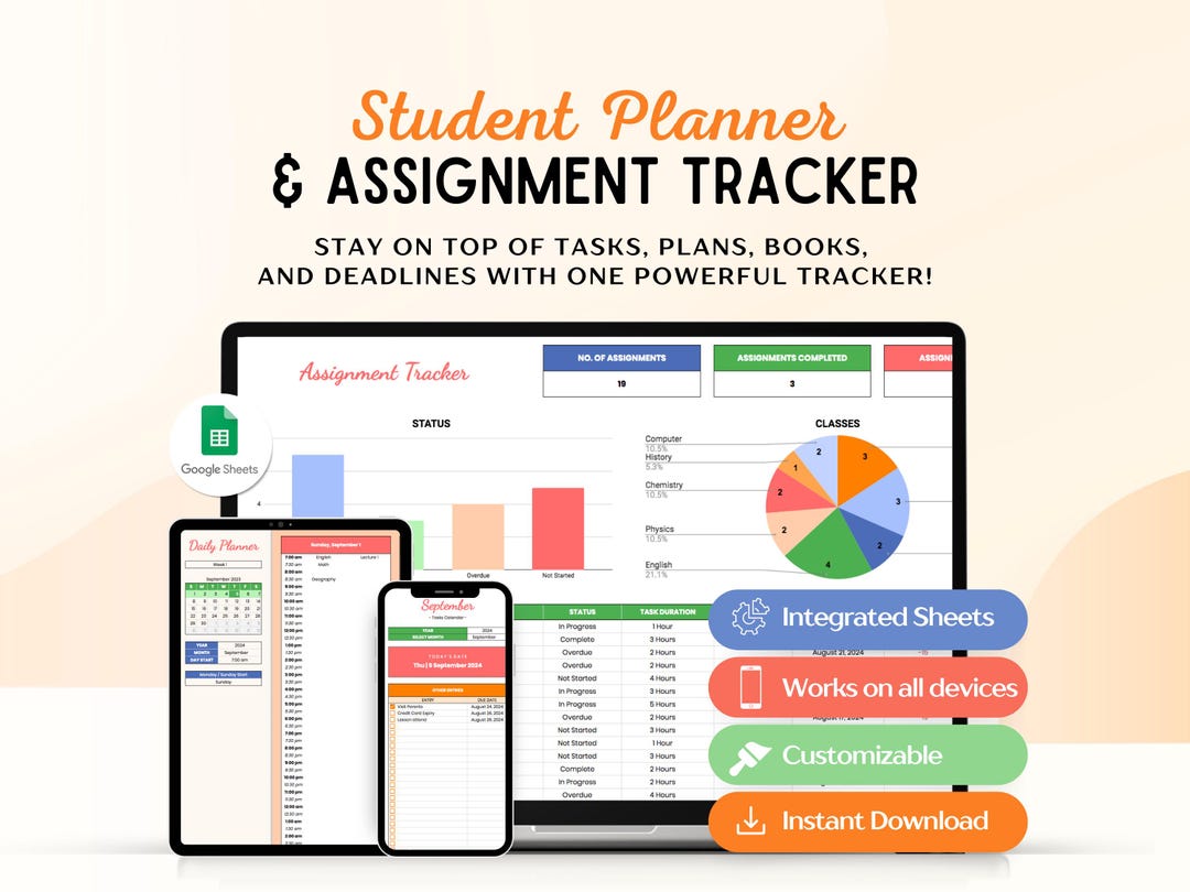 Student Planner & Assignment Tracker Google Sheets and Excel College ...
