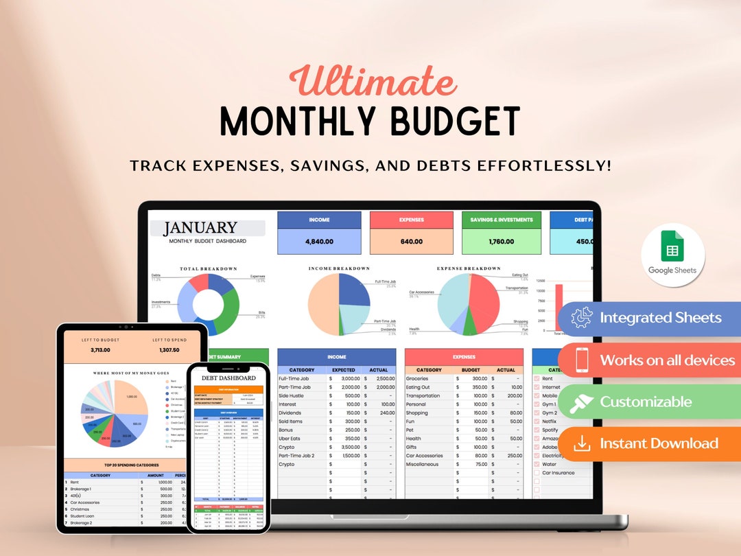 Monthly Budget Spreadsheet Template Google Sheets, Monthly Budget ...