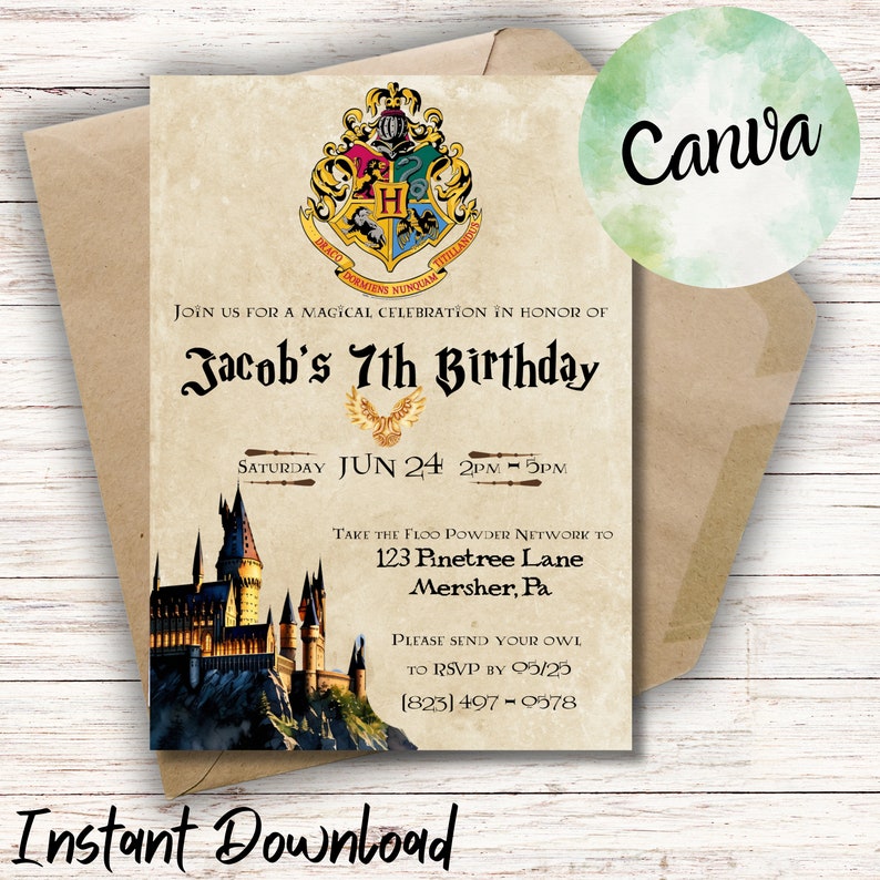 Digital Harry Potter Invite Birthday Wizard Invitation Party Hogwarts ...