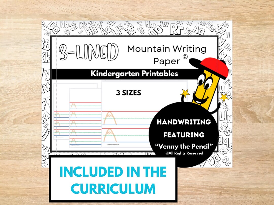 Three-lined Mountain Writing Paper: Kindergarten Printables ...