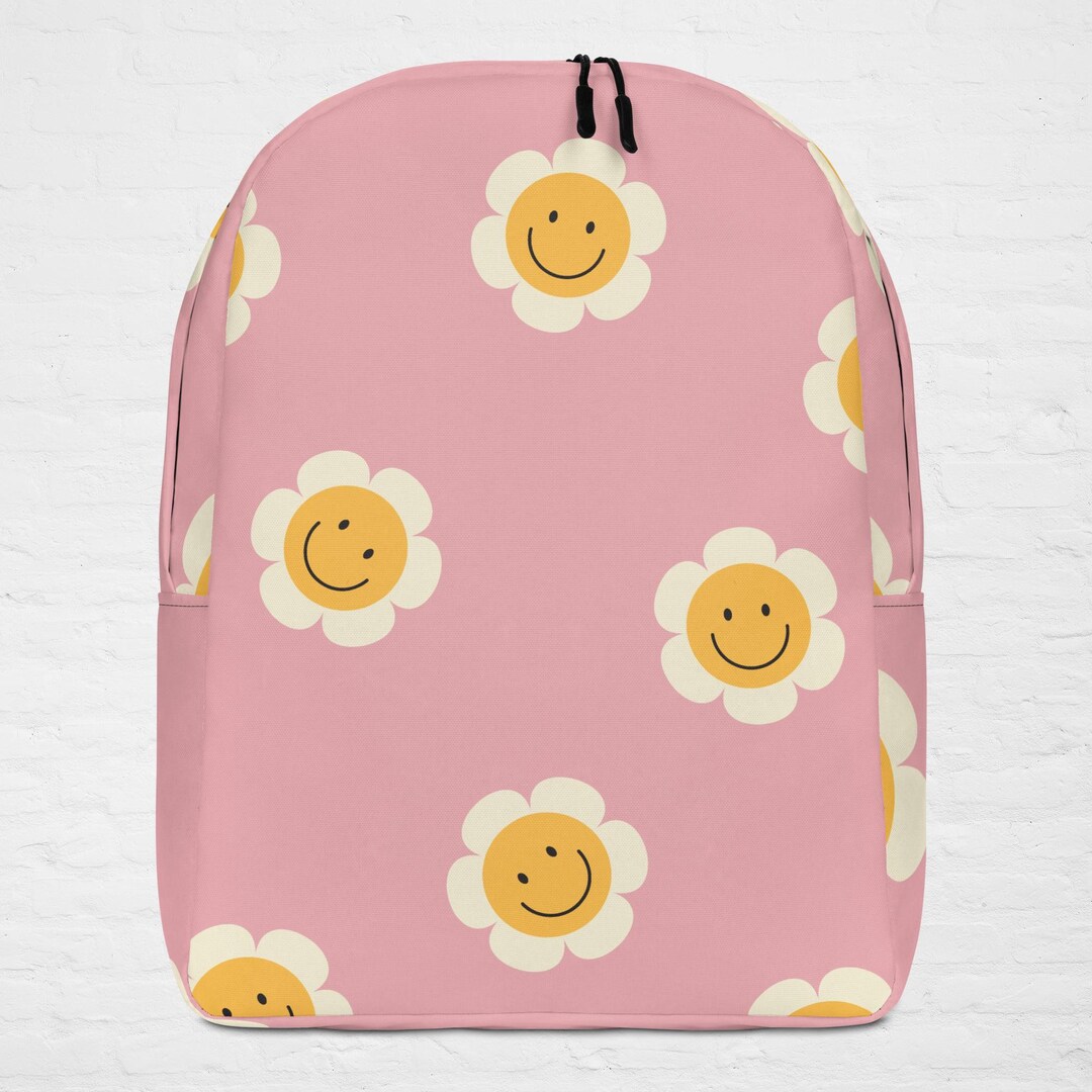 Floral Smiley Laptop School Backpack Back to School Large Inner Pocket ...