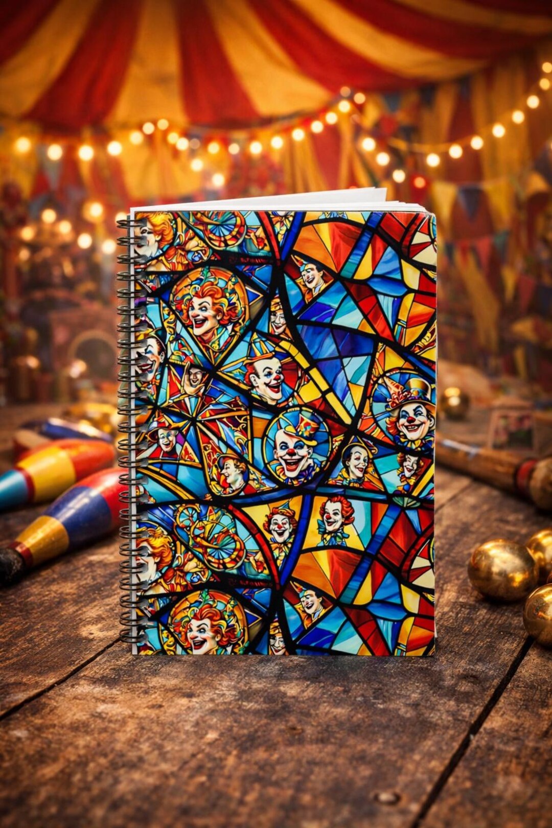 Colorful Clown Spiral Notebook | Carnival Stained Glass Journal | Bold ...