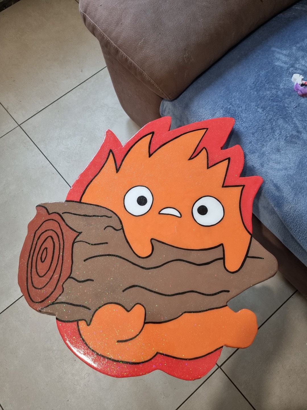 Hand-painted Calcifer Coffee Table With Saucer Glitter Epoxy Resin ...