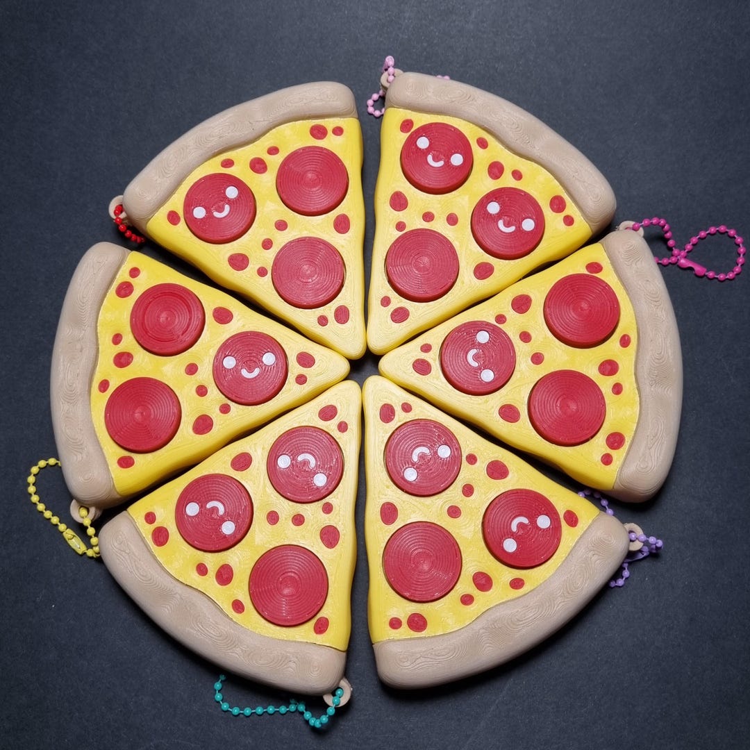 Pizza Fidget Clicker Keychain - Kawaii Stress Relief Gadget, 3D Printed ...