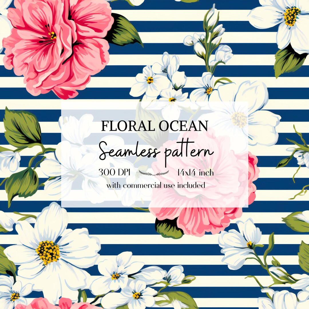 Nautical Seamless Pattern, Floral Seamless Pattern, Cottagecore ...