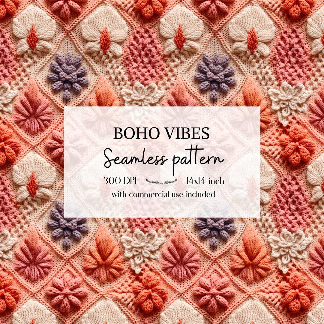 Boho Seamless Pattern Png Terracotta Granny Squares Patterns - Etsy