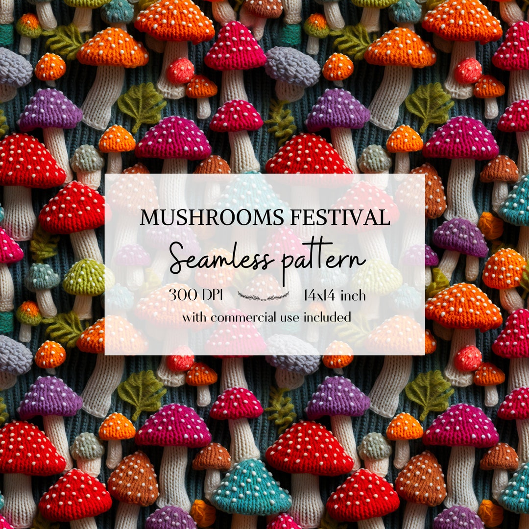 Faux Embroidery Png Files, Mushroom Seamless Pattern, Fall Seamless ...