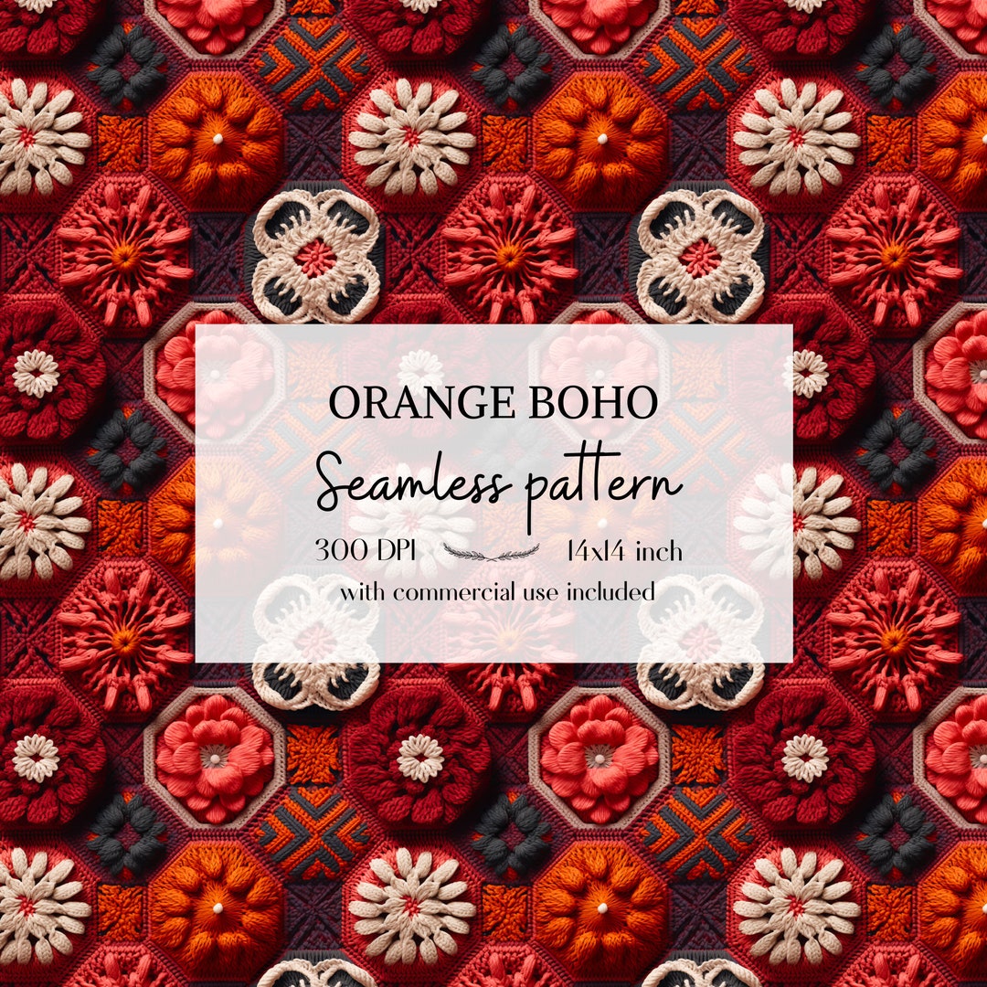 Boho Seamless Pattern Png, Terracotta Granny Squares Patterns, Stitch ...