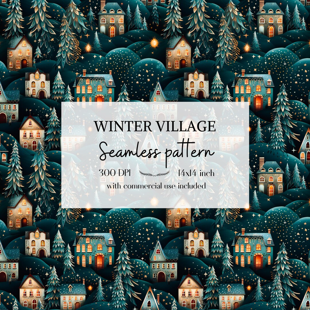 Christmas Seamless Patterns, Winter Village Seamless Pattern, Seamless ...