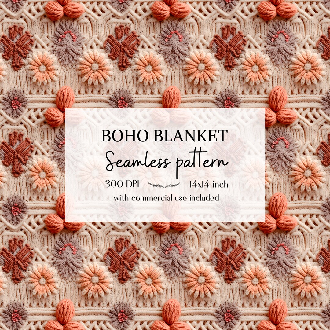 Boho Seamless Pattern Png, Terracotta Granny Squares Patterns, Stitch ...