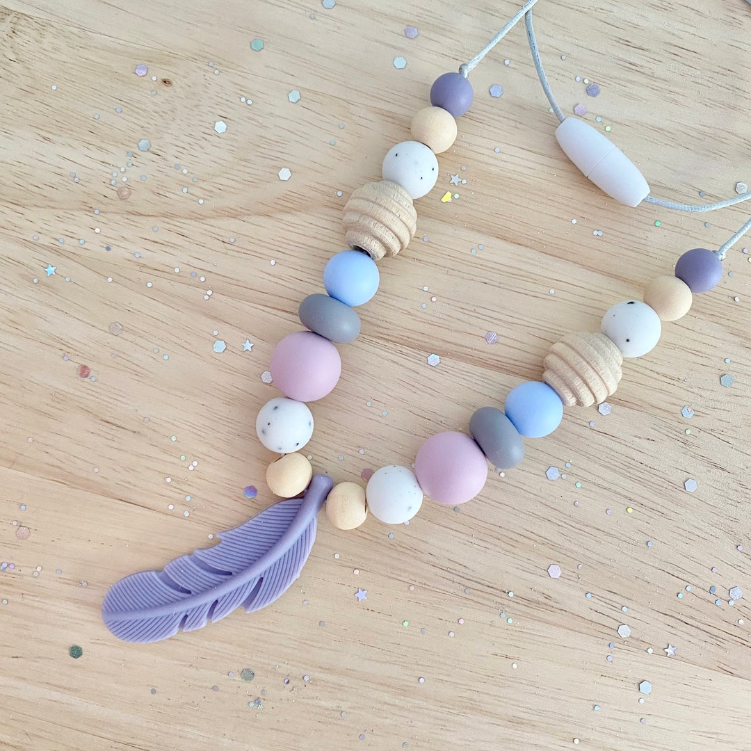 Purple Silicone Feather Pendant Sensory Fidget Necklace lavender Mist ...
