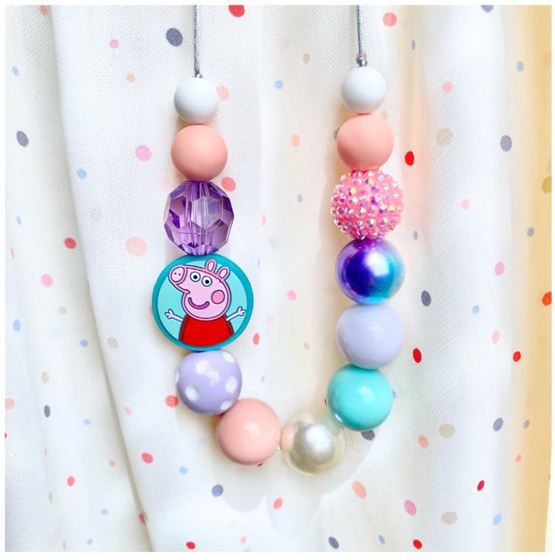 Kids Peppa Pig Inspired Princess Necklace, Bubblegum Bead Necklace ...