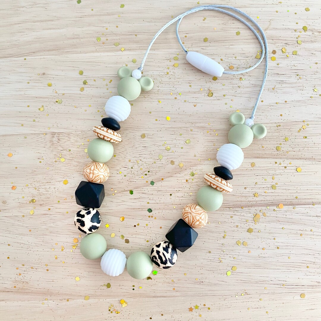 Safari Mickey Mouse Inspired Silicone Bead Sensory Necklace, Disney ...