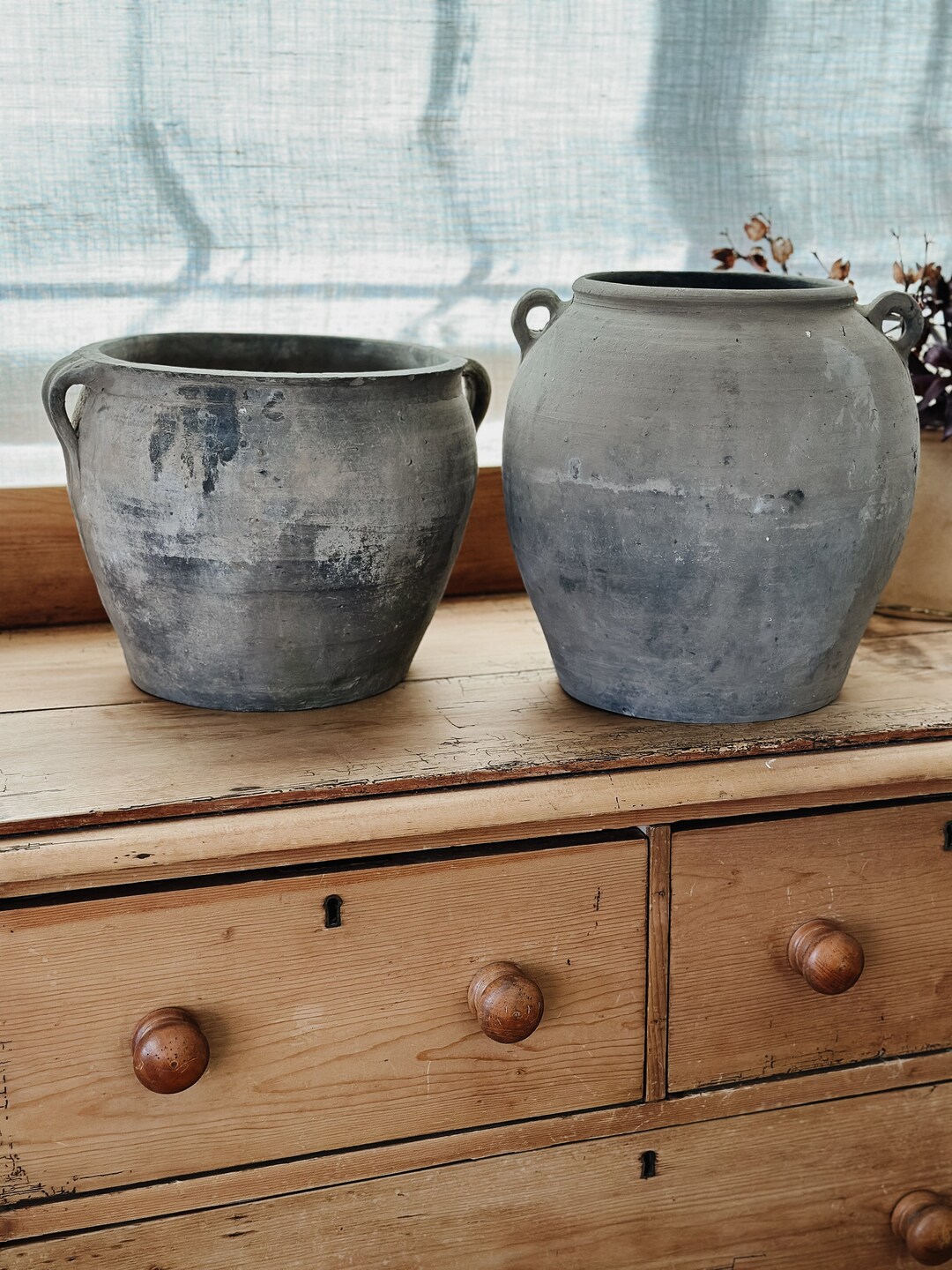 Large Vintage Grey Pots With Handles - Etsy