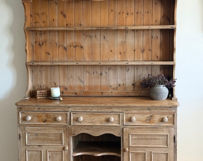 Antique English Pine Step-back Hutch - Etsy
