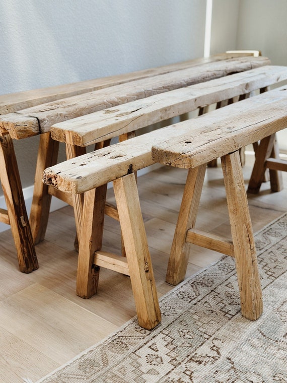 Vintage Skinny Elm Bench Etsy