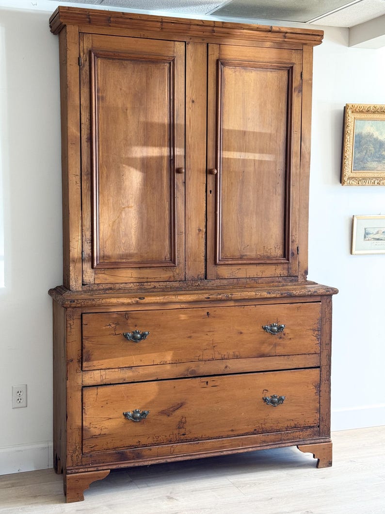 Large Antique Irish Pine Linen Press - Etsy