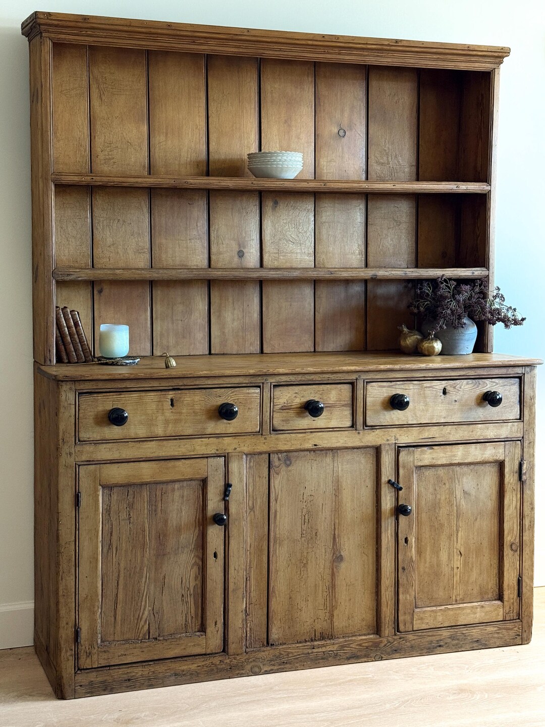 Large Antique English Pine Step-back Hutch - Etsy