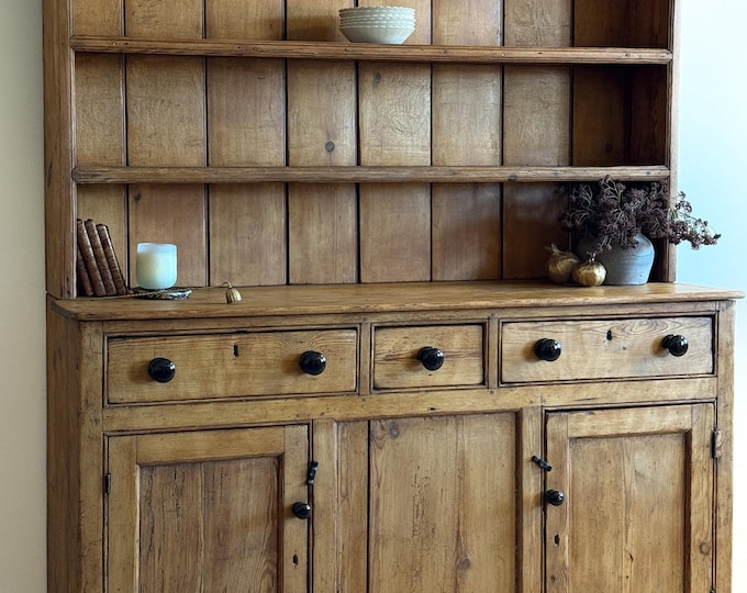 Large Antique English Pine Step-back Hutch - Etsy