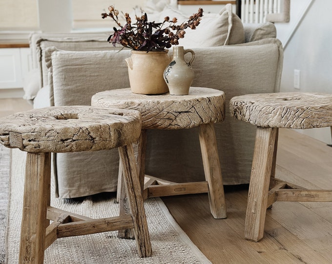 Antique Elm Wheel Cog Side/end Tables - Etsy