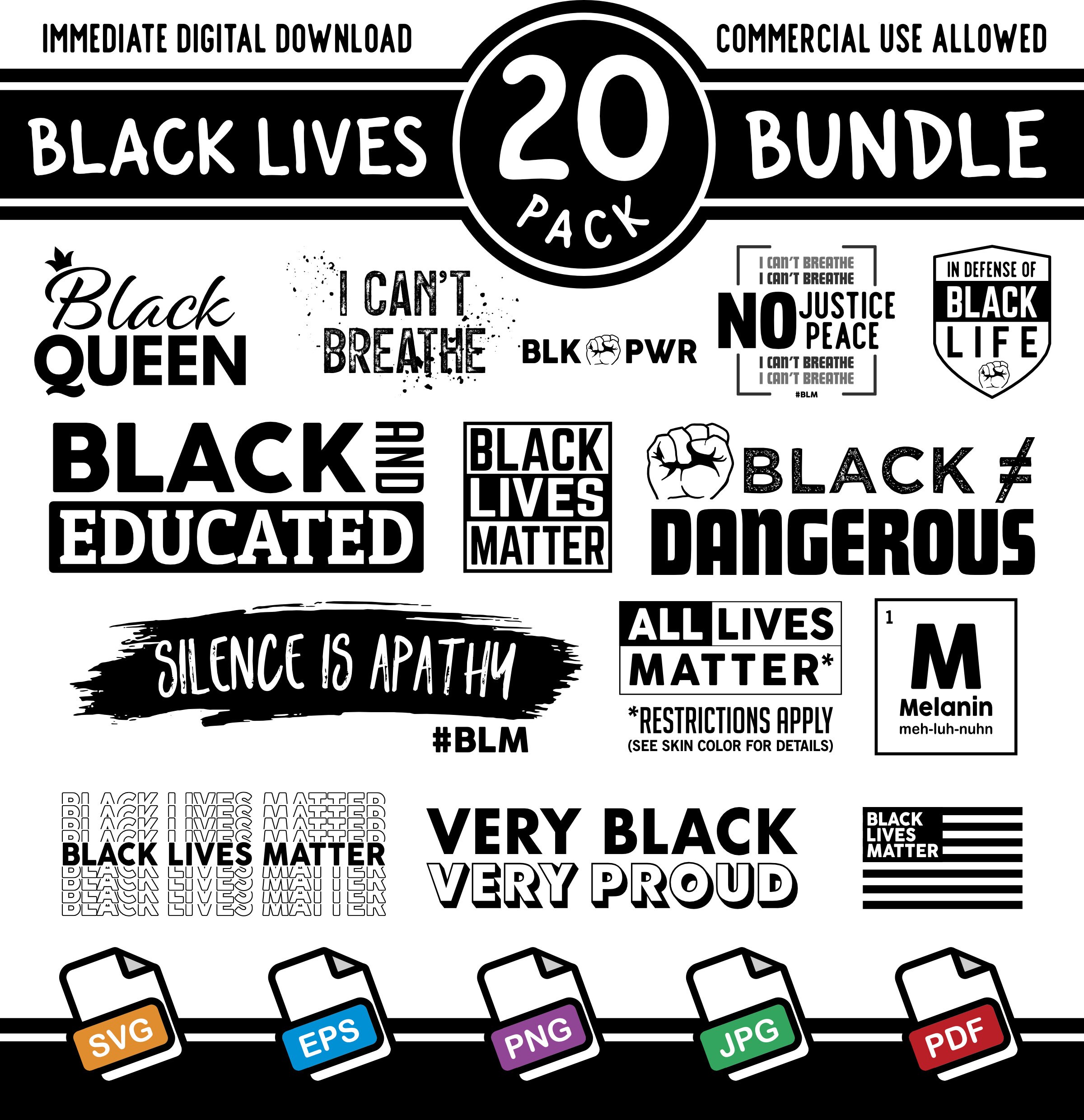 Black Lives Matter SVG 20 Pack Bundle | Digital Files W/svg, Eps, Png ...