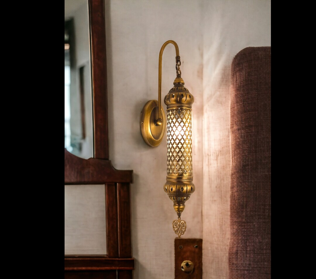 Moroccan Glass Lamp, Cylinder Glass Globe Wall Decor, Crystal Elegance ...