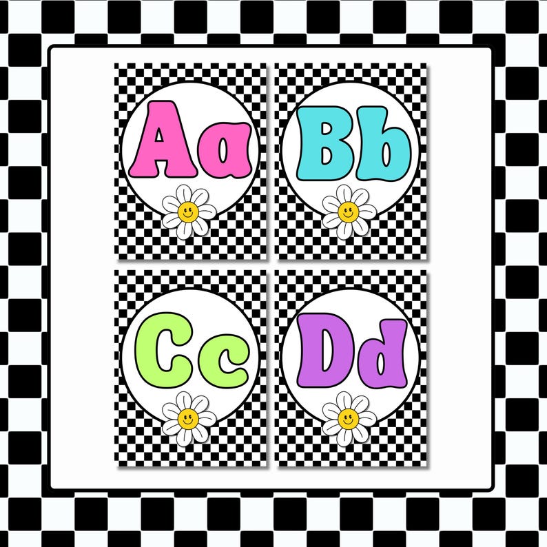 Alphabet Poster | Checkerboard Classroom Decor | Bright Pink Boho Retro ...