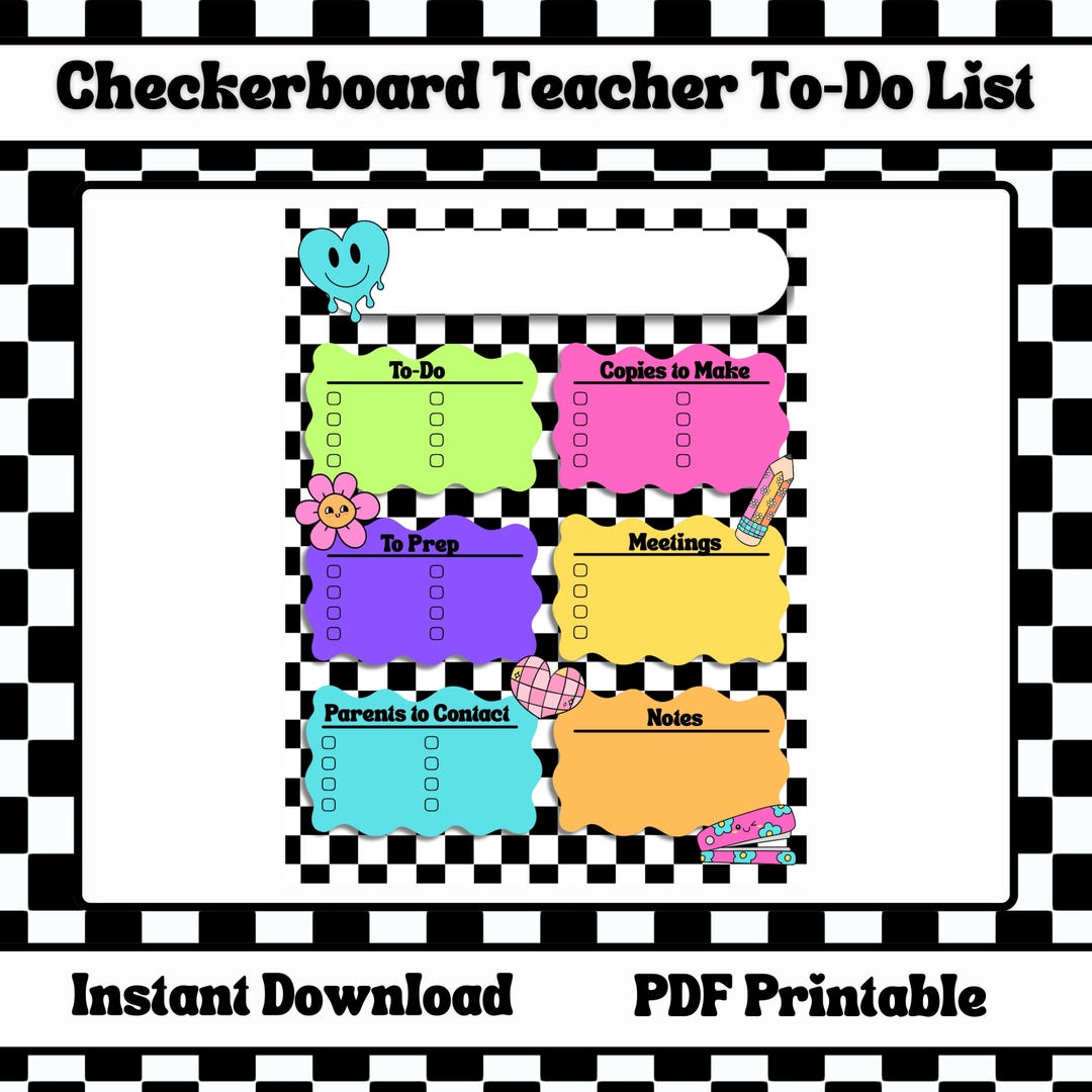Checkerboard Teacher To-do List: Groovy Retro Classroom Planner (PDF ...