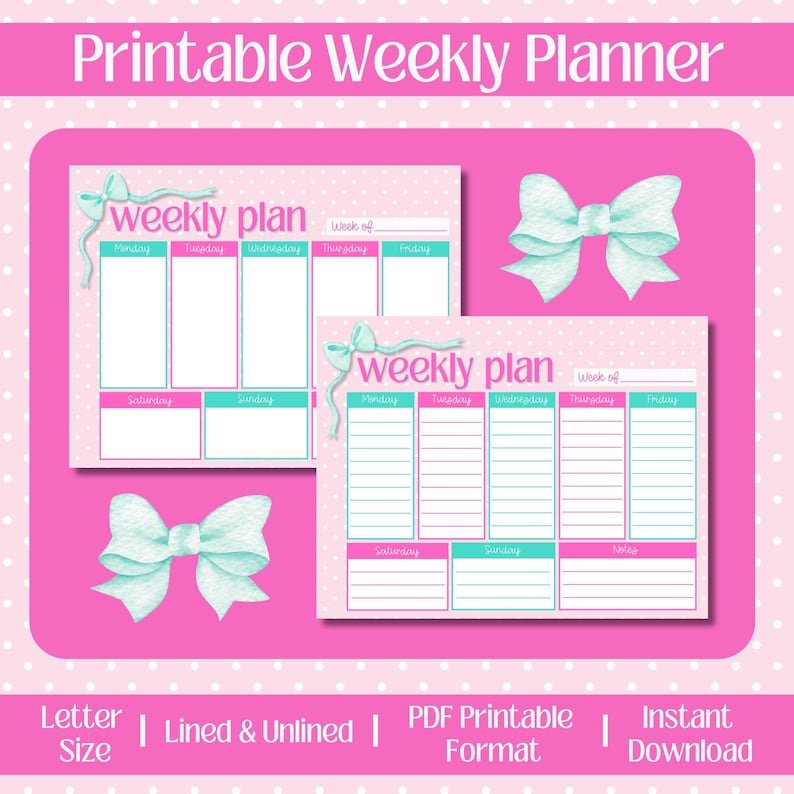 Pink Weekly Planner Printable | Minimal Weekly Schedule | Pastel ...