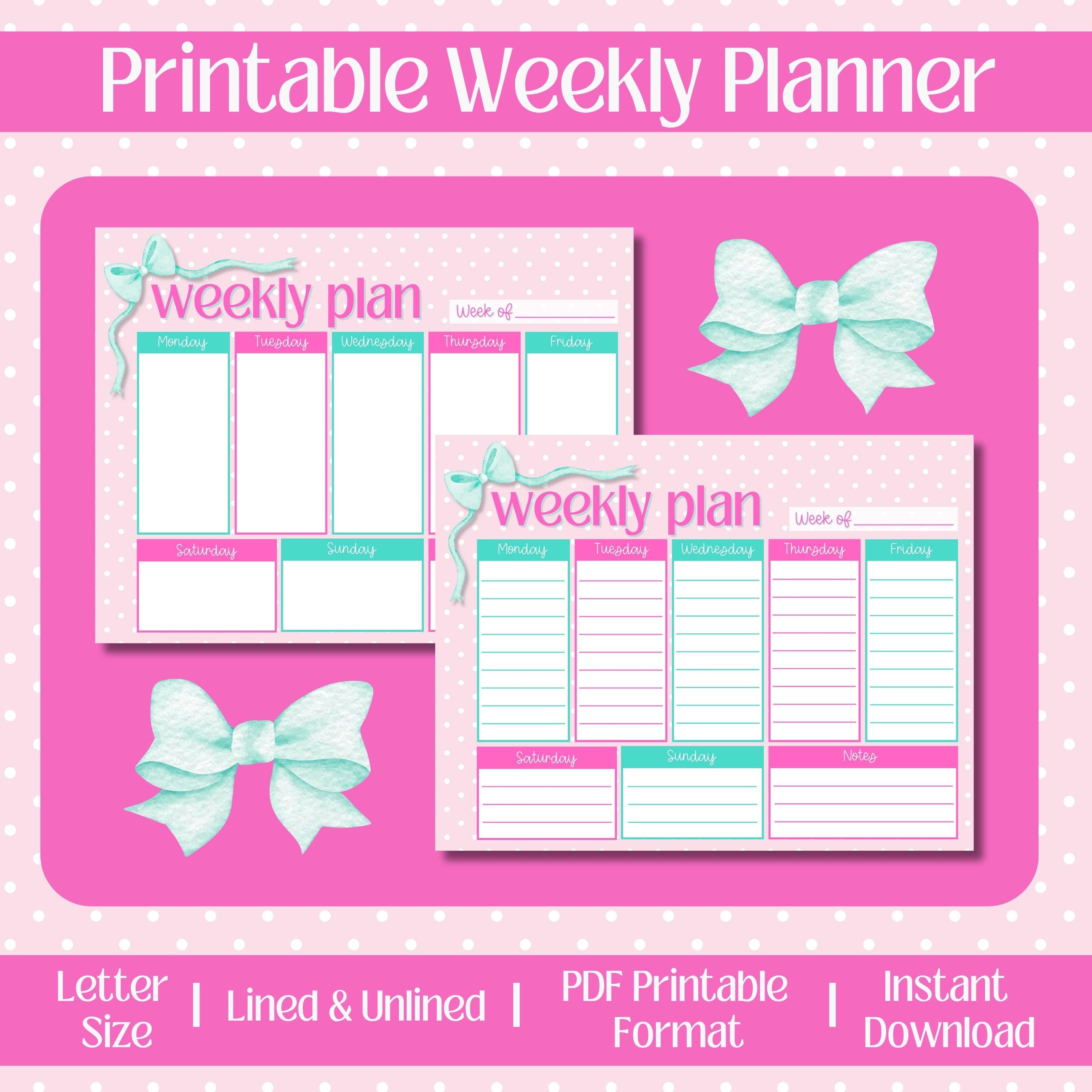 Pink Weekly Planner Printable | Minimal Weekly Schedule | Pastel ...