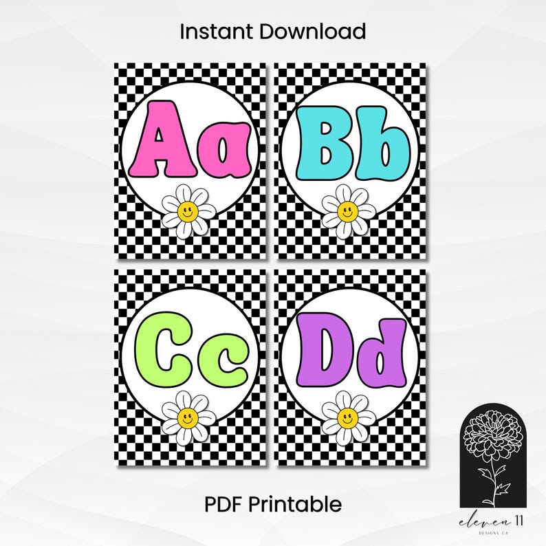 Retro Daisy Alphabet Poster: Checkerboard Classroom Decor (digital ...