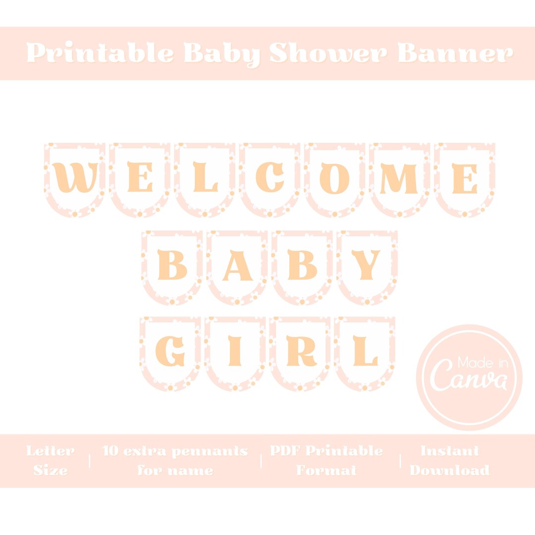 Printable Baby Shower Banner: Pink Daisies Floral Design (digital ...