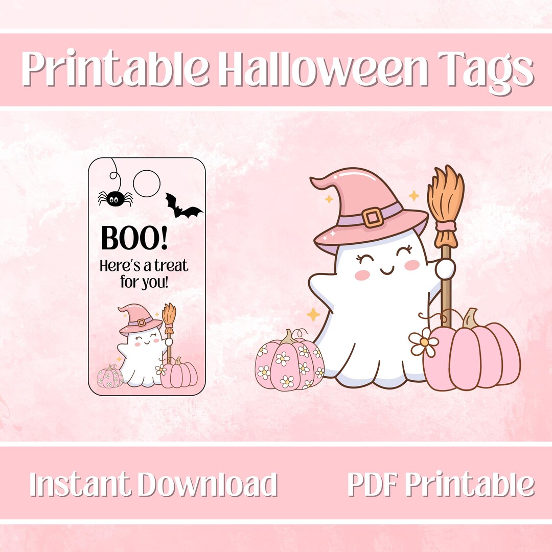 Printable Pink Ghost Halloween Gift Tags | Boo Bag, Classroom (PDF) - Etsy