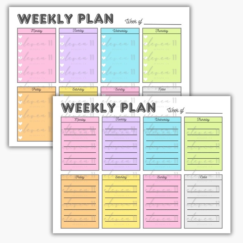 Rainbow Weekly Calendar Printable: Kids Schedule, Bright Design ...