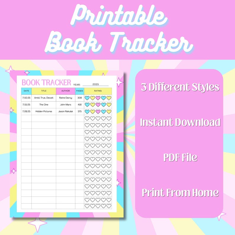 Pastel Rainbow Book Tracker Printable: Reading Log & Journal (PDF ...