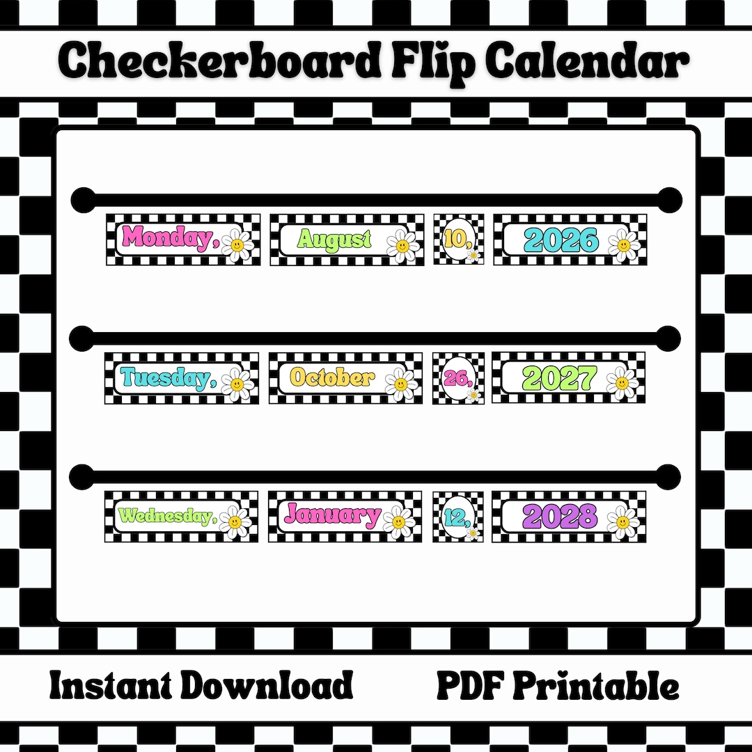 Checkerboard Flip Calendar: Retro Daisy Classroom Decor (PDF Printable ...