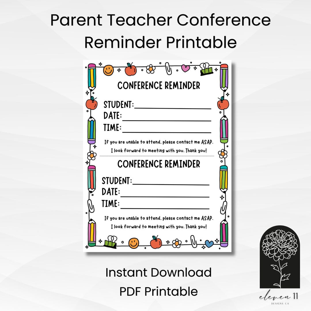 Parent Teacher Conference Reminder: Colorful School Theme (PDF ...