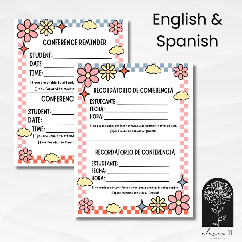 Printable Floral Parent Teacher Conference Reminder: Editable School ...