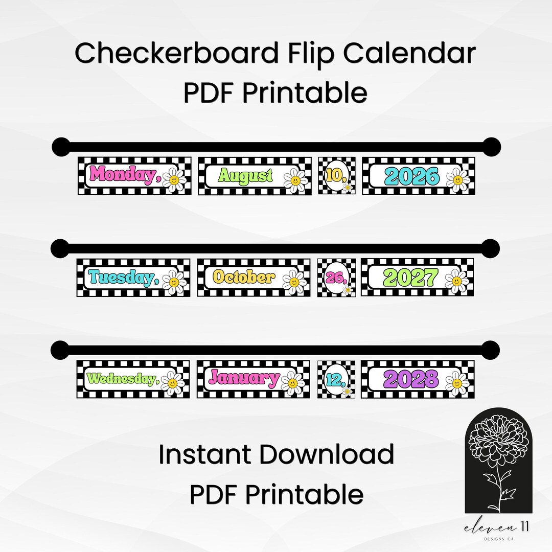 Checkerboard Flip Calendar: Retro Daisy Classroom Decor (PDF Printable ...