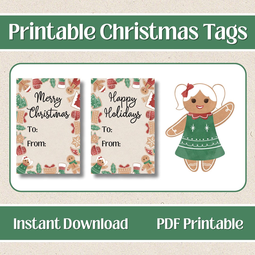 Etiquetas de regalo navideñas de jengibre para imprimir, diseño de ...