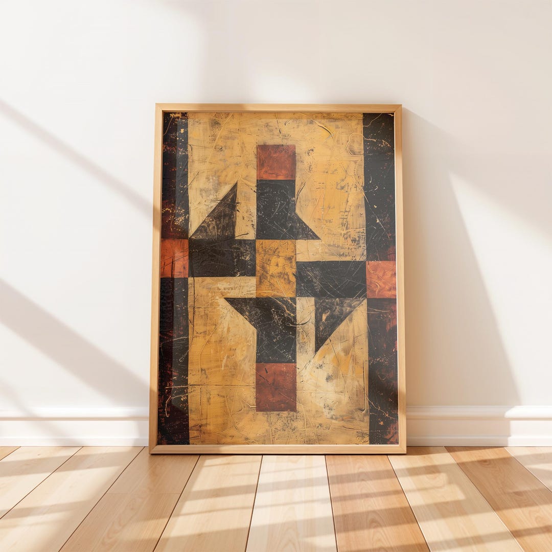 Rustic African-inspired Geometric Abstract Art - Vintage Earthy Wall ...