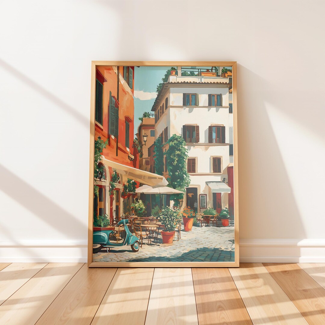 Vintage Rome Side-street Café Art - Retro Travel Poster, Warm ...
